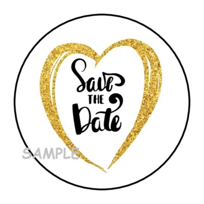 30 SAVE THE DATE ENVELOPE SEALS LABELS STICKERS 1.5" ROUND HEART ...