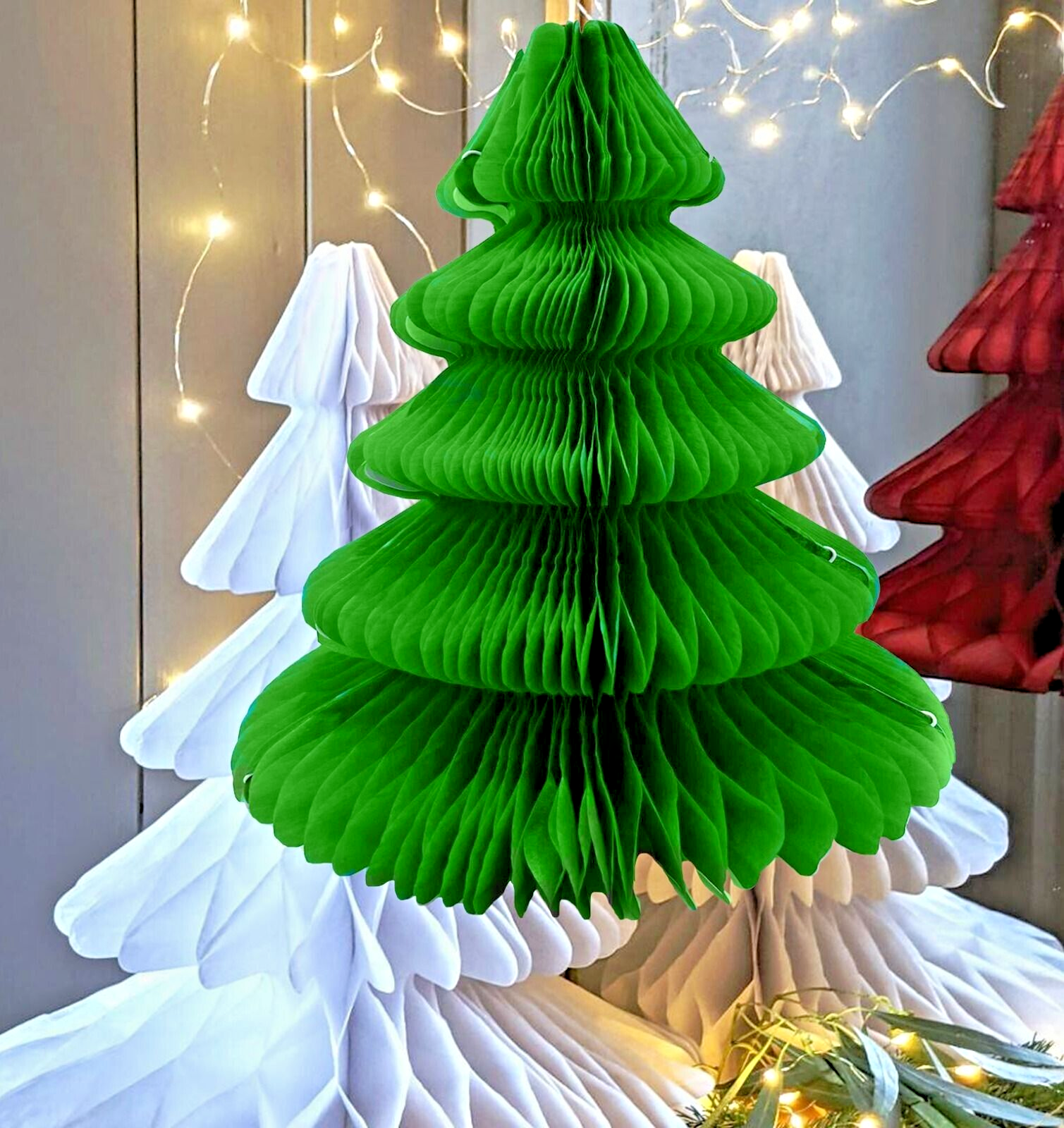3 x Large Christmas Tree Party Green Honeycomb Paper Tablescape Table ...