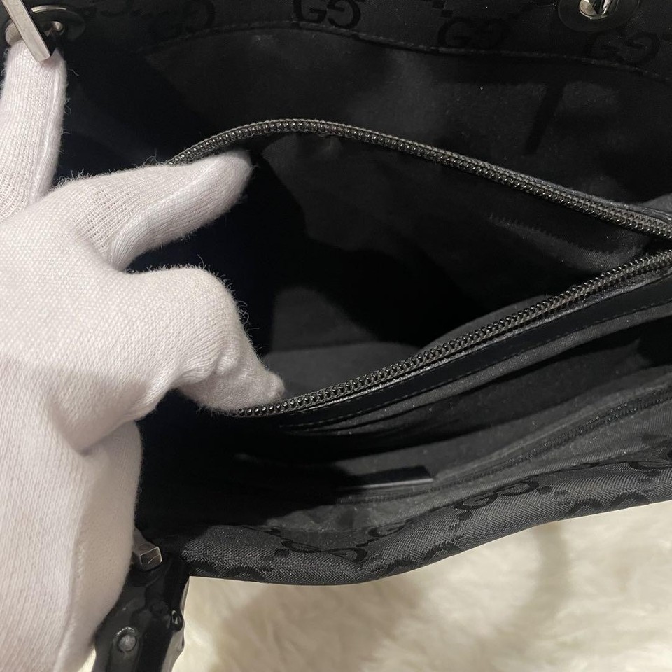 Gucci Bamboo Tote Bag Black GG Pattern A4 Storage | eBay