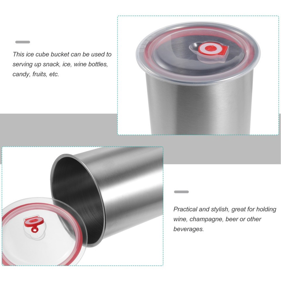 Stainless Steel Ice Bucket Cube Bin with Lid Portable Small Buckets ...