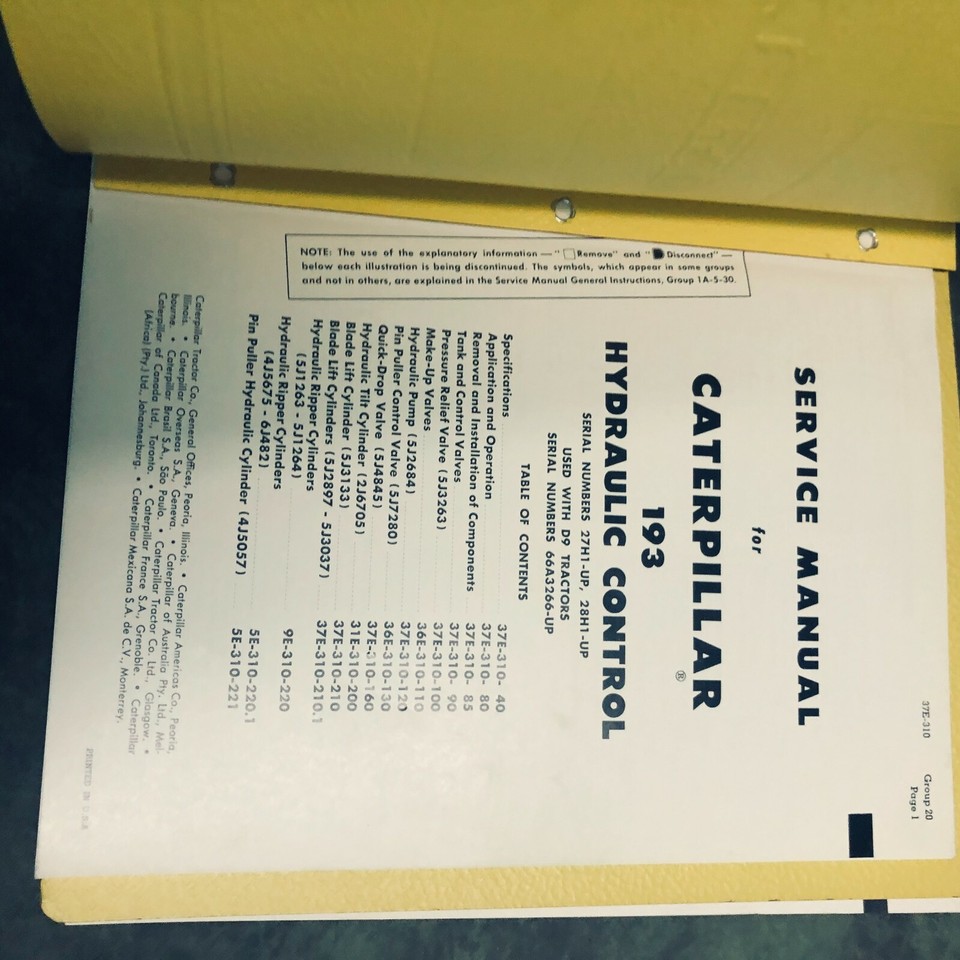 CATERPILLAR CAT 193 HYDRAULIC CONTROL BULLDOZER TRACTOR SERVICE MANUAL ...