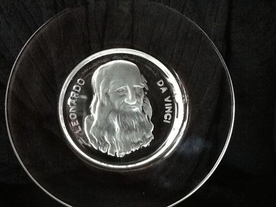 Val St Lambert Leonardo da VINCI 1970 Crystal Plate Signed 8" Collector ...