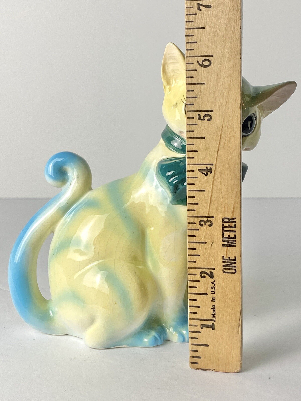 Lipper Mann Cat Figurine 1950s Japan Ceramic Blue Yellow Striped Bow ...