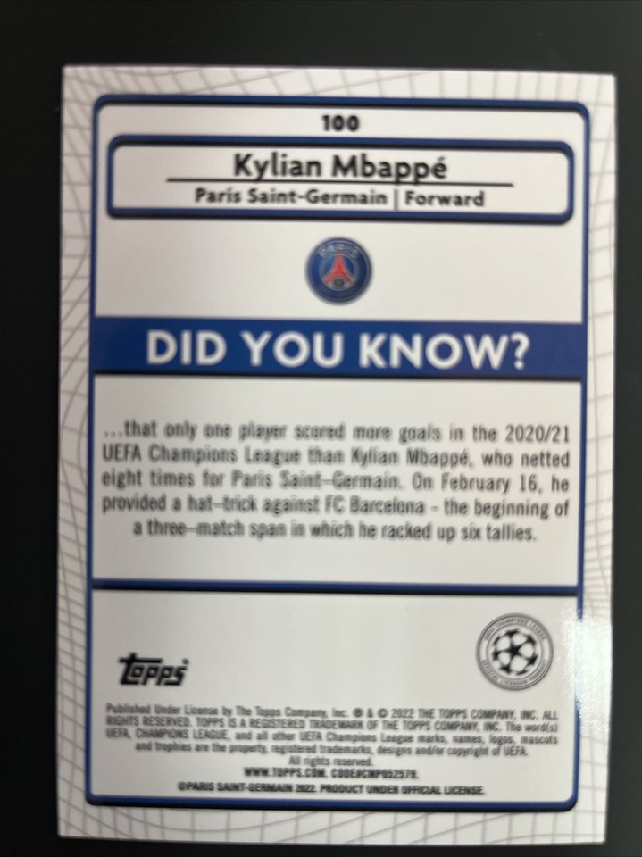 2021-22 Topps Merlin KYLIAN MBAPPE Chrome Base, PSG, France, World Cup ...