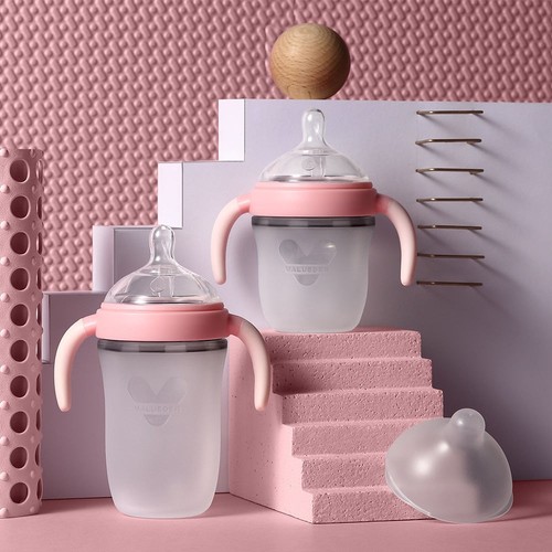 VALUEDER Baby Wide- Neck Pink and Blue Soft Silicone Feeding Bottle with New Des | eBay