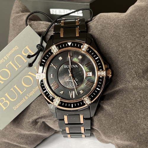 BULOVA 17 Diamonds MARINE STAR Two-Tone 37 mm Women's Watch - 98R242 ...