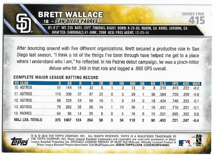 2016 Topps Foil #415 Brett Wallace San Diego Padres | eBay