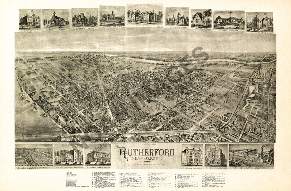 Panoramic Map of Rutherford New Jersey 16x24 | eBay