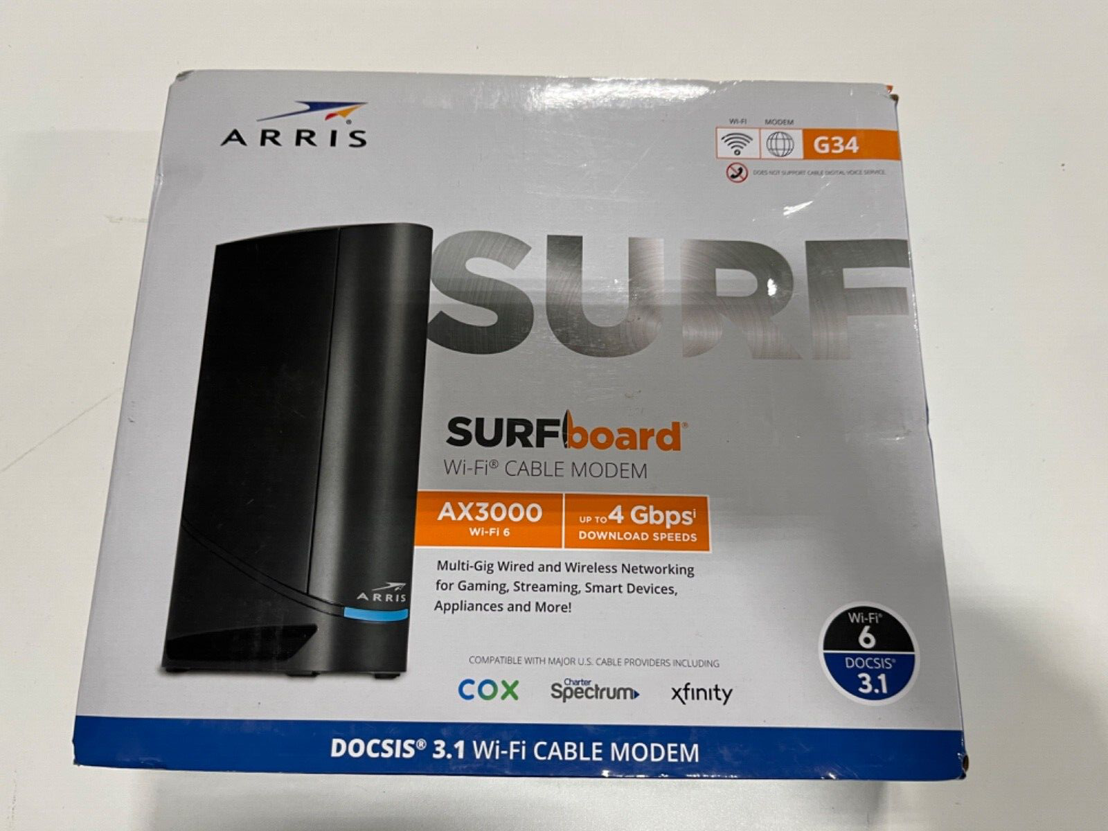 ARRIS Surfboard G34 DOCSIS 3.1 Gigabit Cable Modem & AX3000 Wi-Fi 6 ...