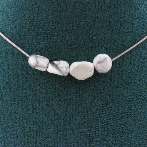Collier 4 perles Howlite des USA. Chaine en acier inoxydable Collier ...