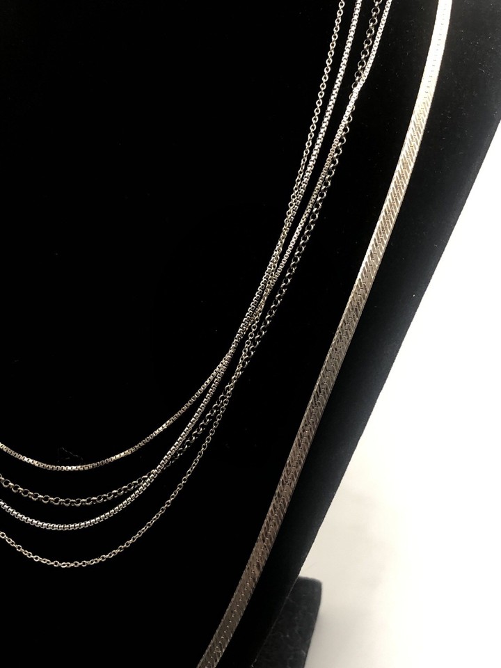 5 Sterling Silver 925 Chains Lot 18.9 Grams Not Scrap Herringbone, Box ...
