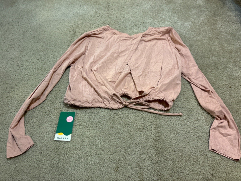 Halara Active Crop Top Womens Pink Nylon Spandex Long Sleeve size L NEW ...