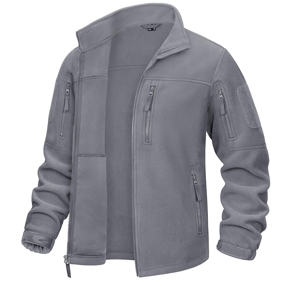 Men's Fleece Lined Jacket Casual Cargo Work Jacket Winter Full Zip Warm ...