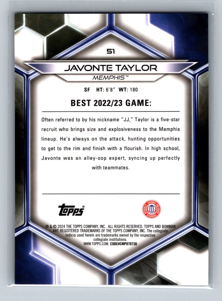 2023-4 Bowman's Best Basketball Javonte Taylor Yellow /75 | eBay