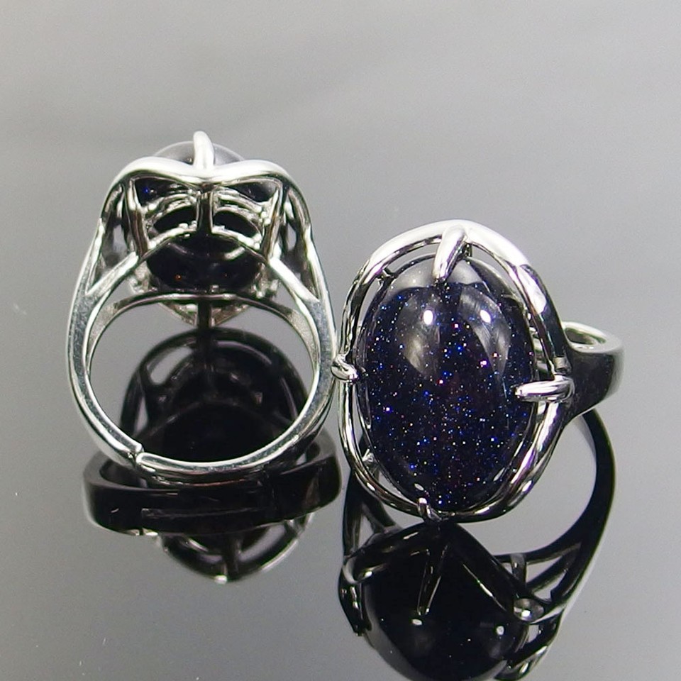 silver plated adjustable rings set with assorted natural gemstone beads ...