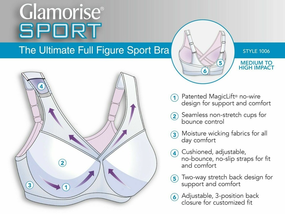 GLAMORISE 38J Black Sport Seamless Magic Lift Soft Cup Bra Style 1006 ...