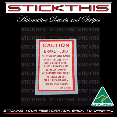 Holden Brake Fluid Caution Decal Sticker Label - HK HT HG GTS Torana LC ...