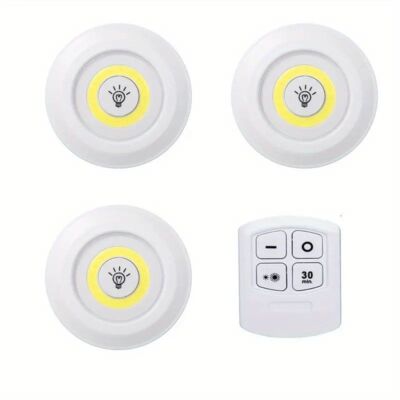 Wireless LED COB Night Light 3 Pcs - Remote Control, Dimmable and Easy ...