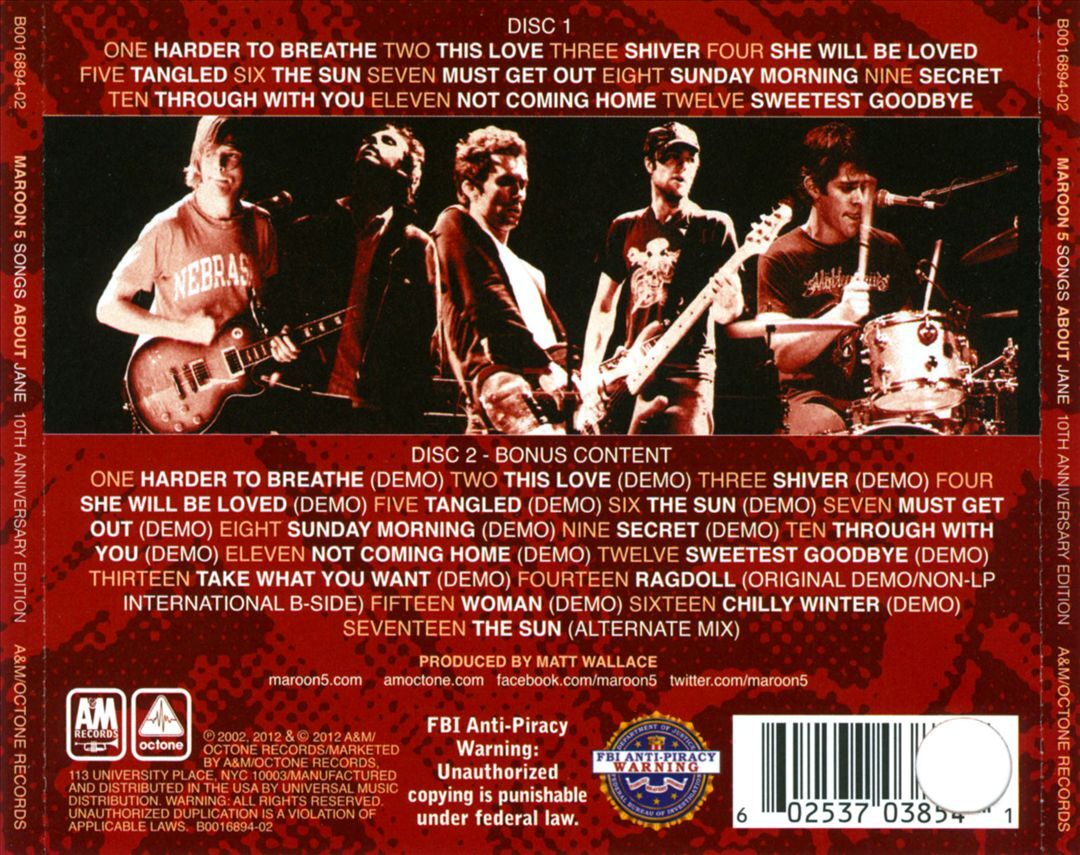Canciones Sobre Jane Maroon 5
