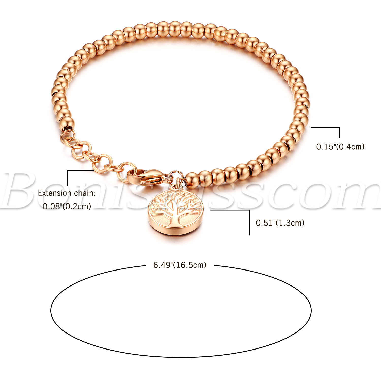 Women's Stainless Steel Tree of Life Tag Charms Beaded Chain Bracelet ...