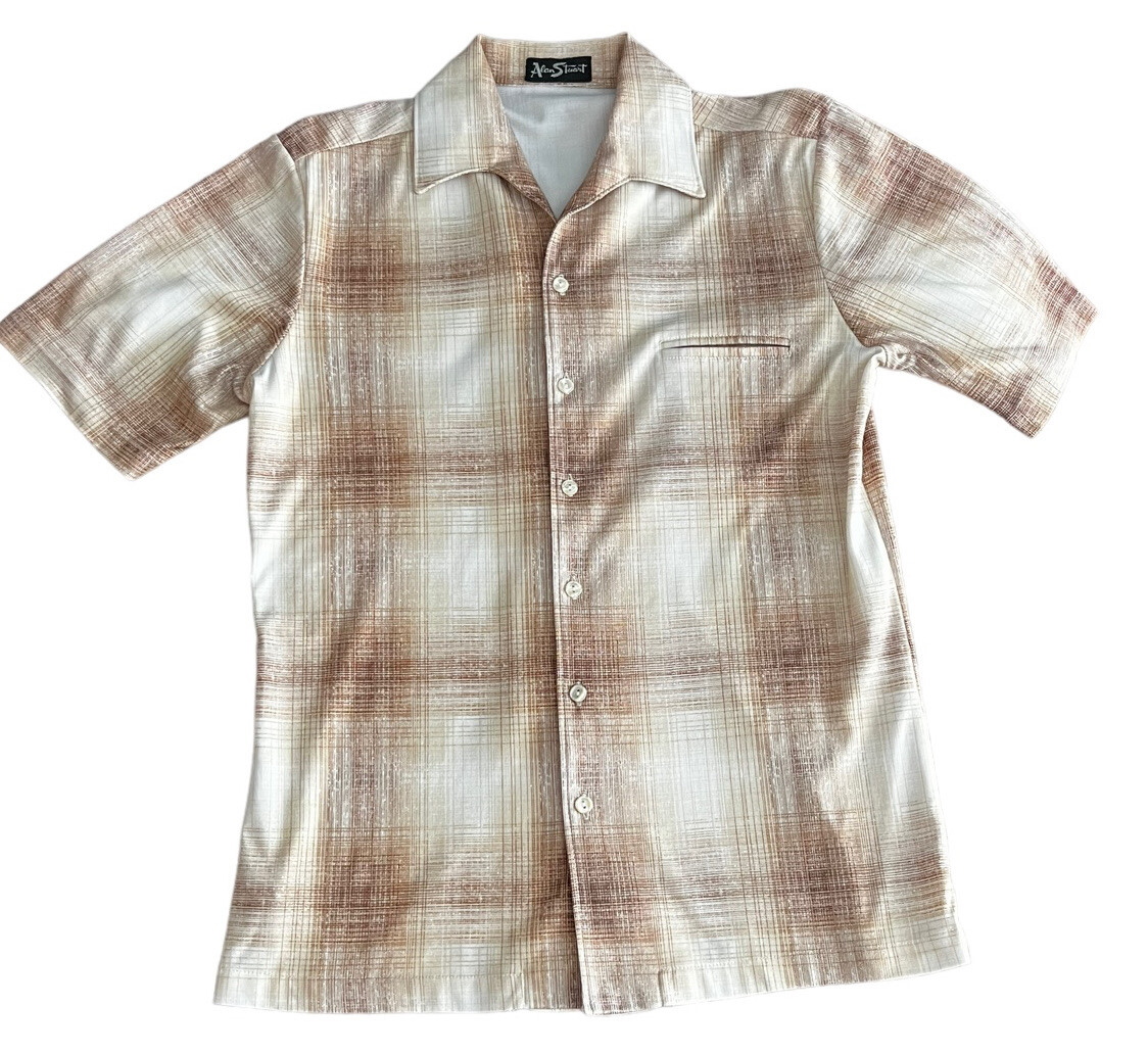 Vintage Alan Stuart Shirt 70s Medium 15-15.5 Brown Cream Brushed Checks ...