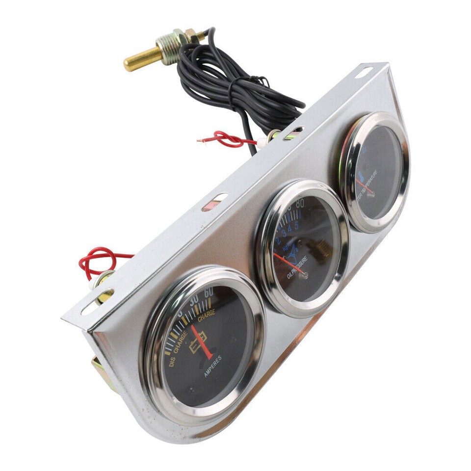 2'' 52mm Chrome Car Triple Gauge Set Kit Amp Meter Water Temp Oil ...