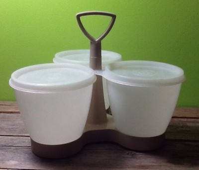 Beige Tupperware Condiment Caddy 3 White Containers With Lids No Spoons ...