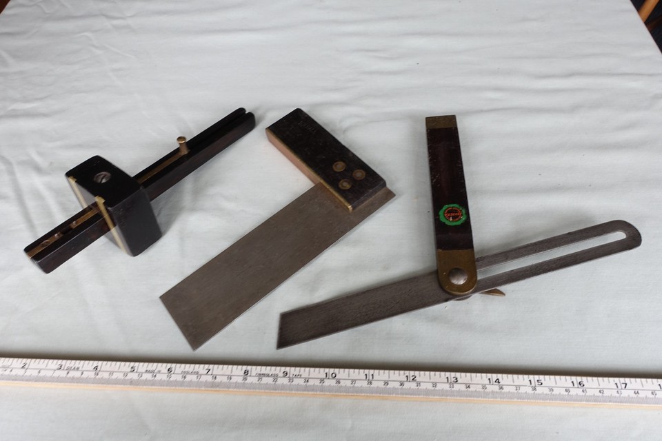 3x ROSEWOOD MARKING OUT TOOLS SLIDING BEVEL TRY SQUARE MORTICE GAUGE ...