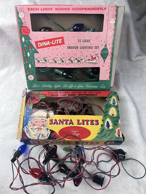 Vintage Indoor Christmas Lights SANTA LITES & DINA-LITE w/clips Made in ...