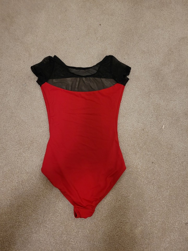 Theatricals Leotard - Mesh Insert Short Sleeved Leotard - Red and Black ...