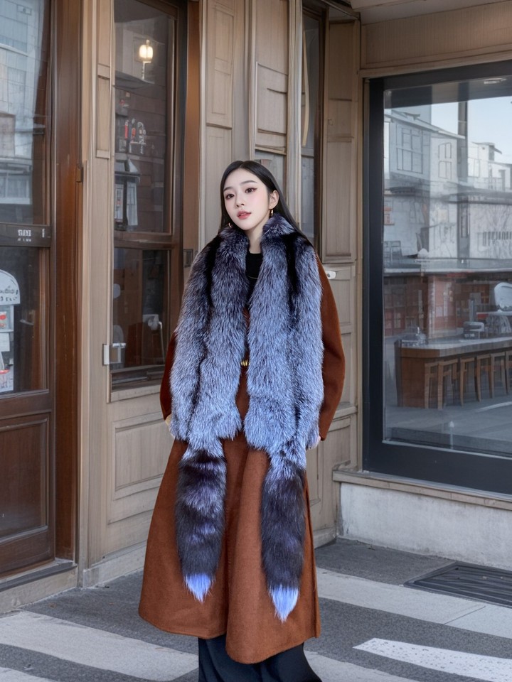 Women's Whole Pelt Real Silver Fox Fur Shawl Scarf Cape Wrap Collar ...