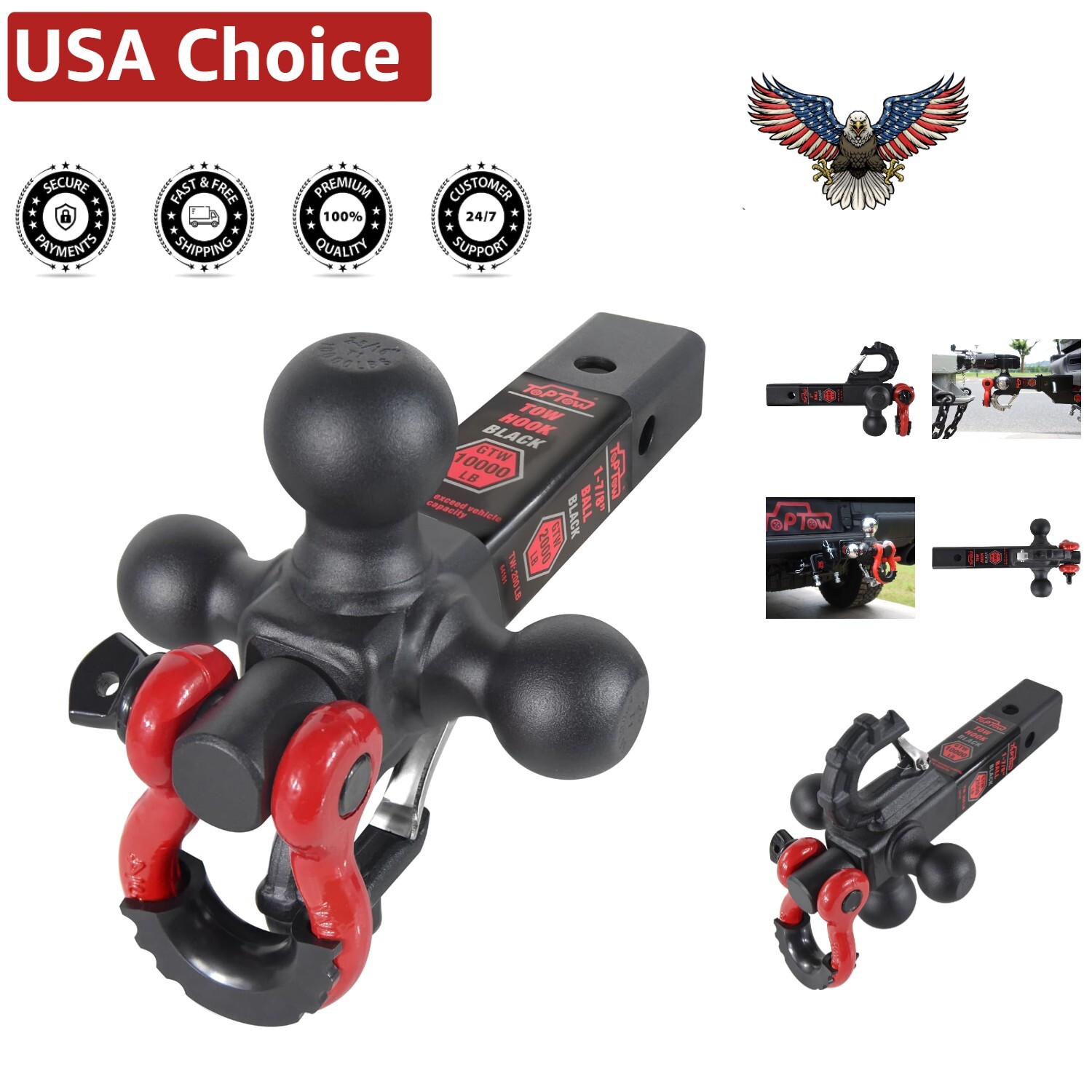 Versatile 3-Ball Hitch with 3/4" Shackle for 2" Trailer Receivers ...