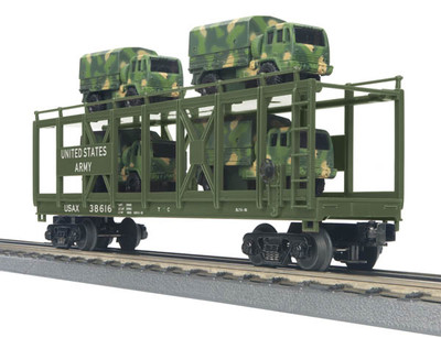 MTH 30-76559 U.S. Army Auto Carrier Flat Car w/(4) Mini Army Trucks new ...