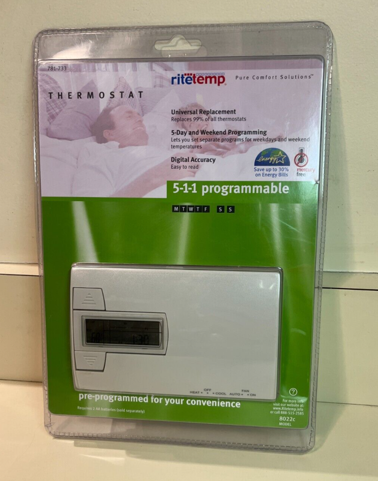 RiteTemp 5-1-1 Programmable Thermostat Model 8022C White 781-733 ...