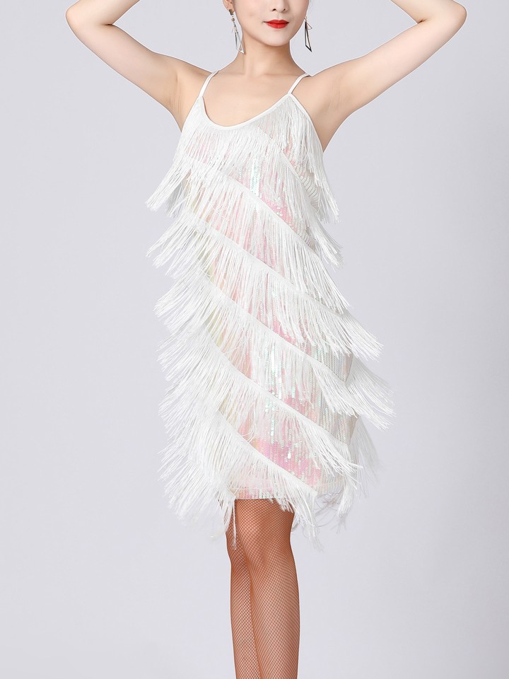 Women Sequins Fringe Tassel Flapper Dress Samba Chacha Tango Latin ...