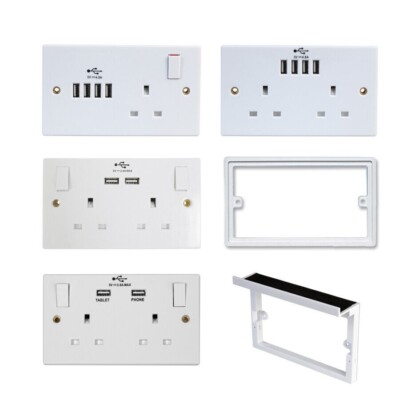 13 AMP TWIN SOCKET USB CHARGER DOUBLE SINGLE DUAL SWITCHED QUAD SPACER ...