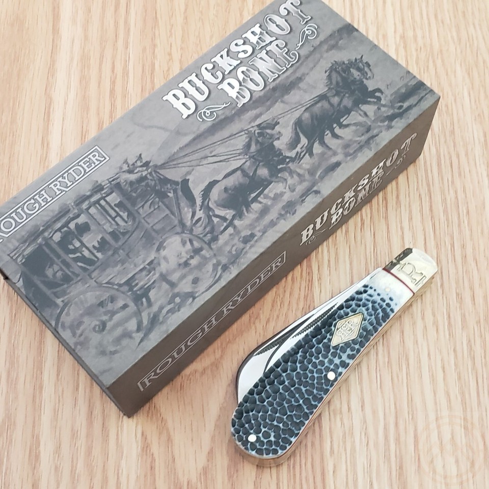 Rough Ryder Half Hawk Pocket Knife Stainless Steel Blades Buckshot Bone ...