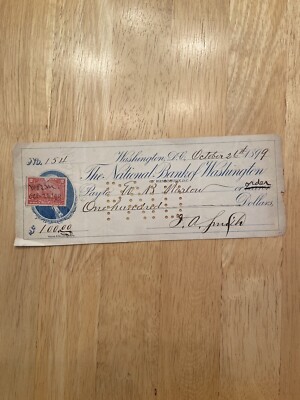 1899 The National Bank of Washington paid check | eBay