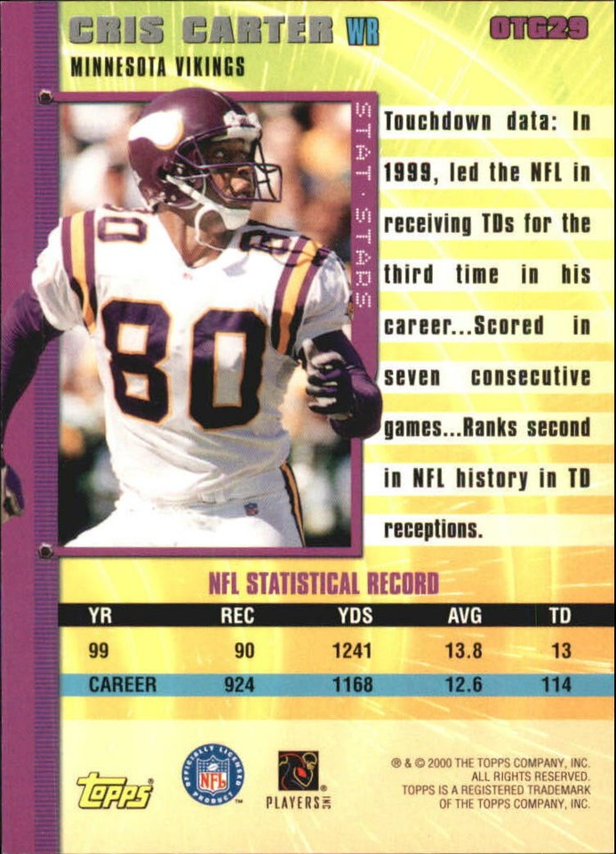 Cris Carter 2000 Topps Own The Game Insert Card #29 | eBay