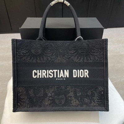 DIOR Tote Bag DIOR BOOK TOTE MEDIUM Black Embroidered tote bag lace ...