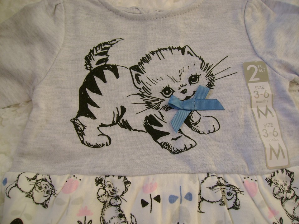 NWT Baby Girl KITTEN Cat Outfit Rene Rofe Size 3-6 mos L/S NEW BLUE ...