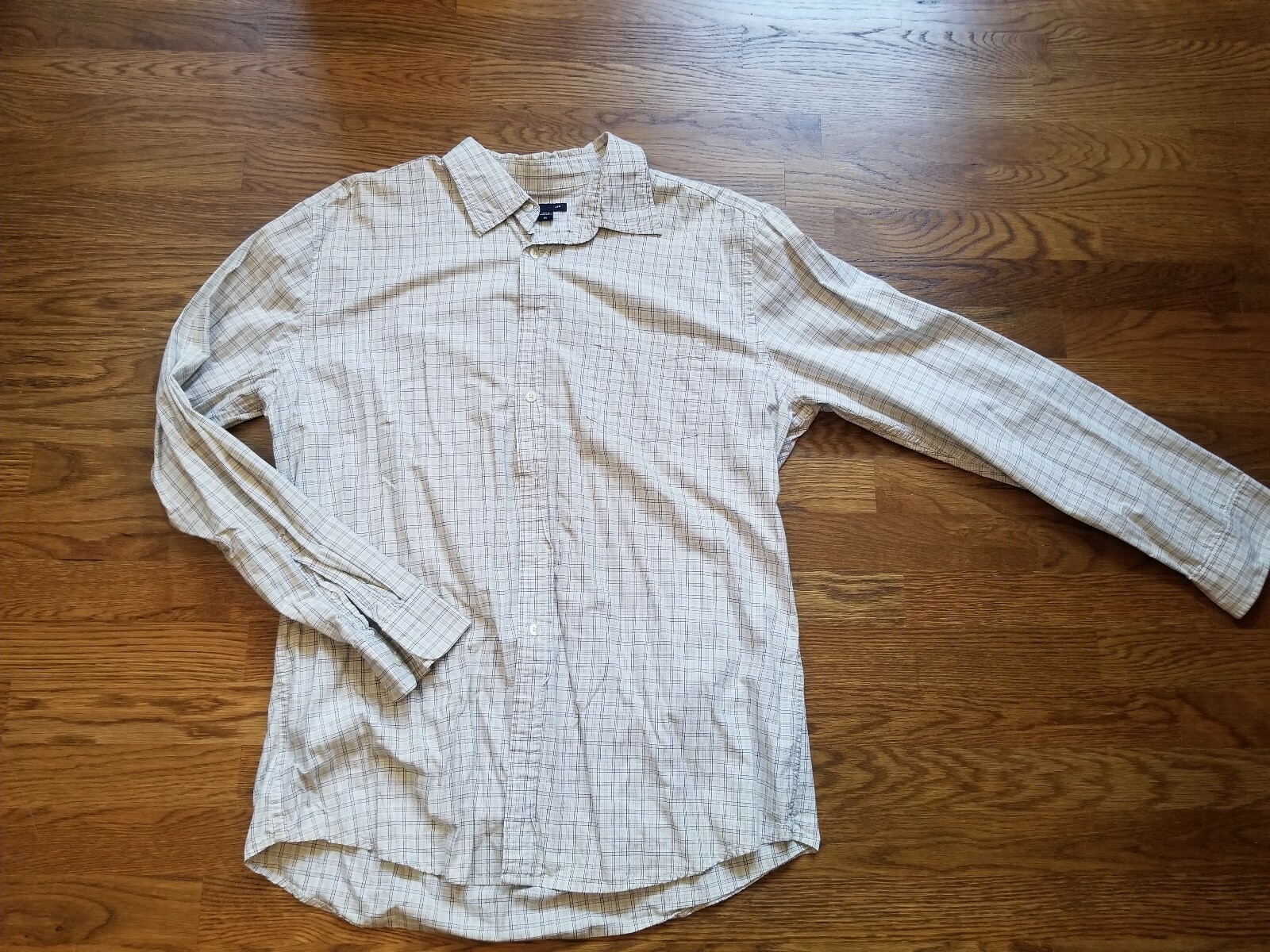 Gap Men's Button-up Shirt Size XL Plaid Striped Checked Long Sleeve 100 ...