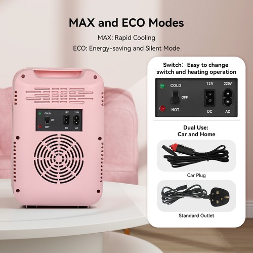 4L Pink LED Mirror Mini Fridge Portable Beauty Ice Box Table Top Cooler ...