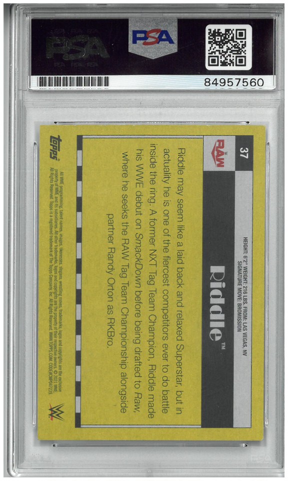 MATT RIDDLE SIGNED AUTOGRAPH SLABBED WWE 2021 TOPPS HERITAGE CARD PSA ...