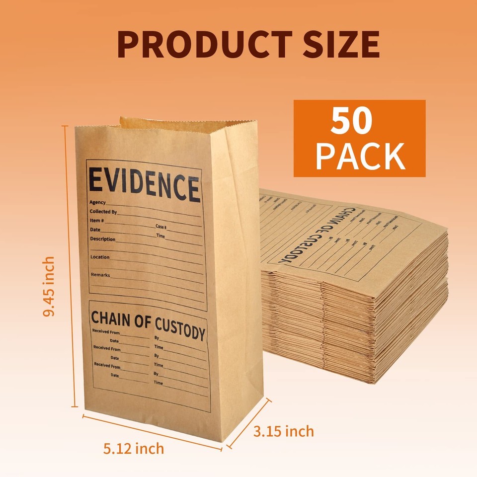 50 Pack Paper Evidence Bags 9.45 * 5 * 3 inch Crime Scene Paper ...