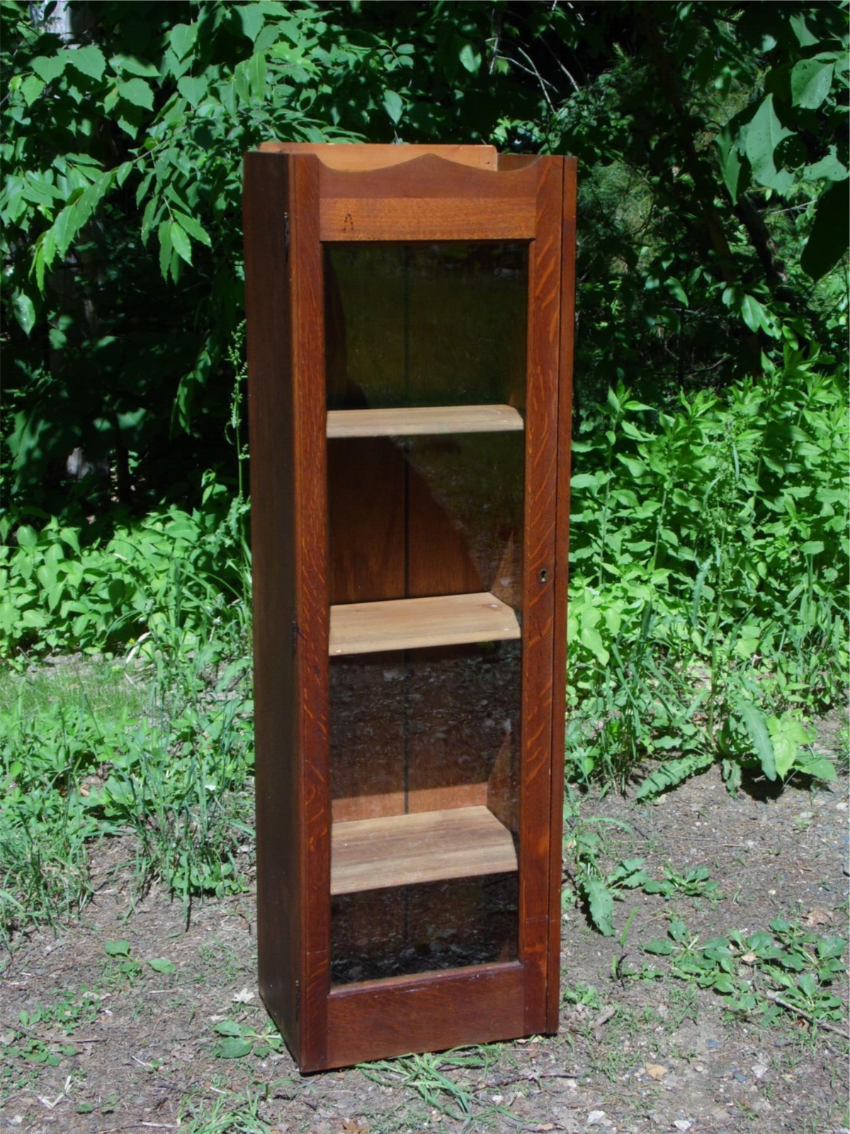 Antique Solid Oak Glass Front Chimney Cabinet Bookcase Display Case ...
