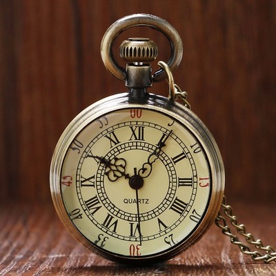 Antique Vintage Bronze Tone Men Quartz Pocket Watch Necklace Pendant ...