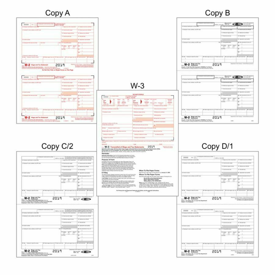 Office Depot W-2 Software Suite 2019 2-Up 6-Part 25 Pk Laser Tax Form ...