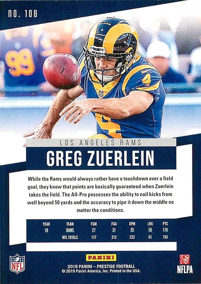 2019 Prestige #108 Greg Zuerlein RAMS | eBay