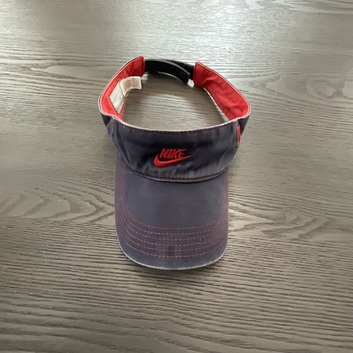 VINTAGE Nike Swoosh Logo Visor Blue Red Hat Cap Strap Back Adjustable ...